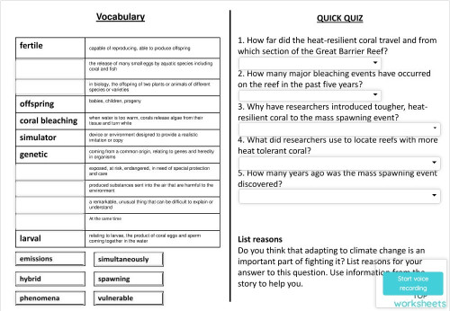 Week 3 Kids News - Great Barrier Reef. Interactive worksheet ...