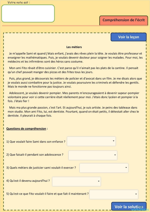 Compréhension de l’écrit : fiches interactives et exercices en ligne ...