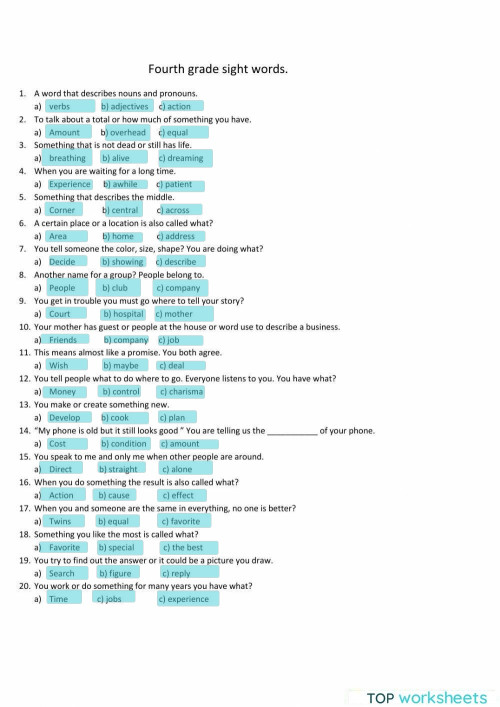 4th Grade Sight Words Interactive Worksheet TopWorksheets 4th-grade-sight-words-interactive-worksheet-topworksheets