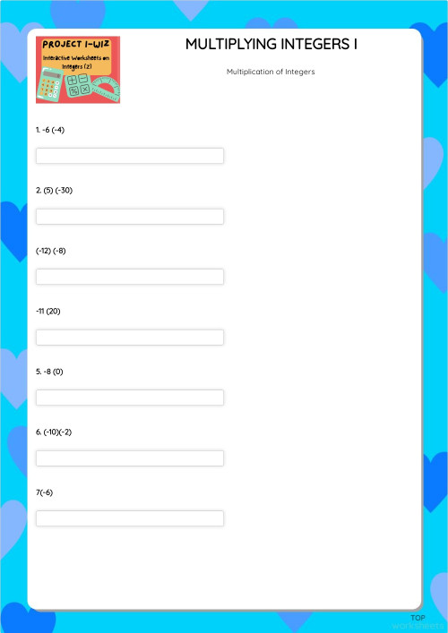 MULTIPLYING INTEGERS II. Interactive worksheet | TopWorksheets