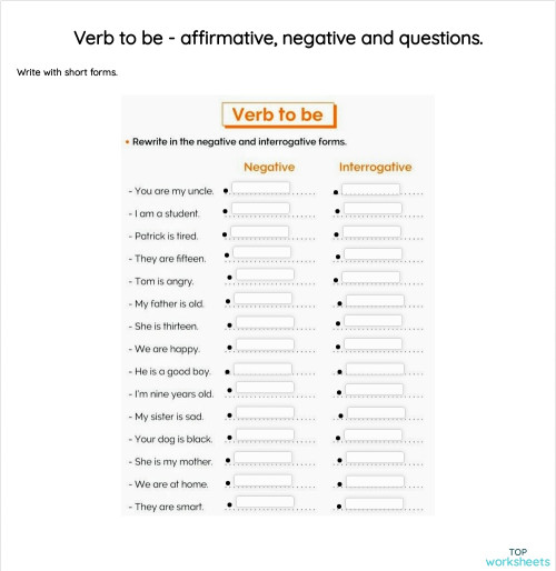 Verb to be - affirmative, negative and questions.. Interactive ...