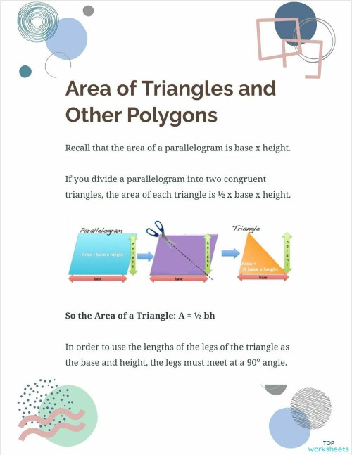 Area of triangle and polygons. Interactive worksheet | TopWorksheets