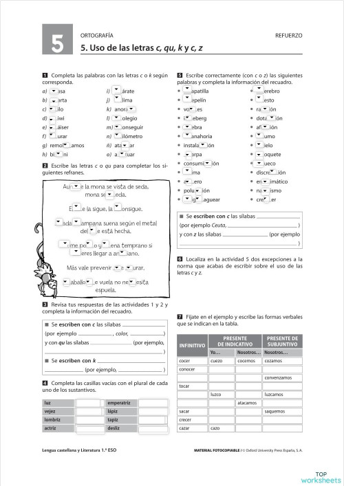 ACTIVIDAD DE LA C, K, Qu. Ficha interactiva | TopWorksheets