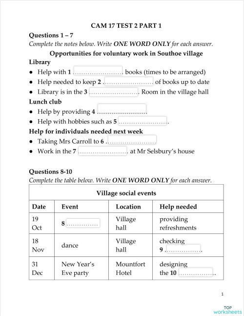Cam 17_Test 2_Part 1_IELTS Listening practice. Interactive worksheet ...