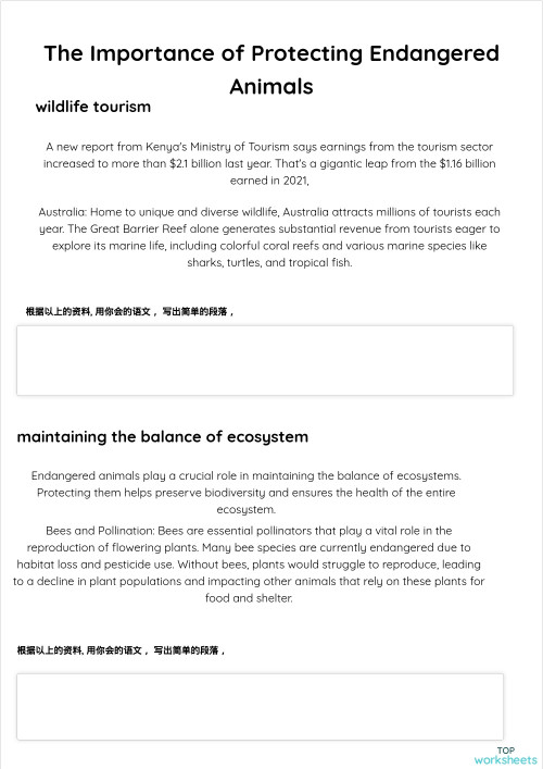 The Importance of Protecting Endangered Animals. Interactive worksheet ...