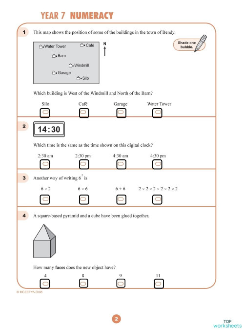 2008 Year 7 Naplan Maths Test. Interactive worksheet | TopWorksheets