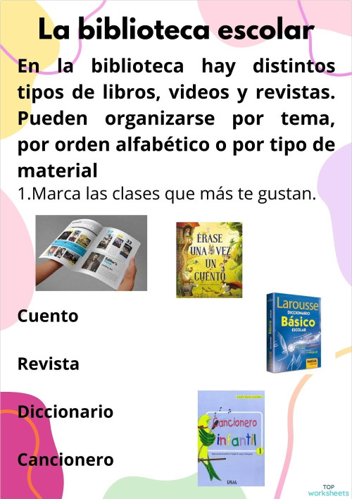 La biblioteca escolar. Ficha interactiva | TopWorksheets