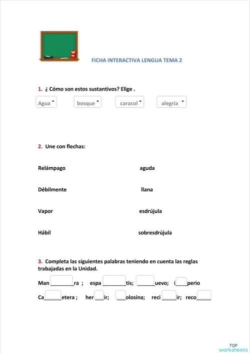 TEMA 2 LENGUA 4º. Ficha interactiva | TopWorksheets