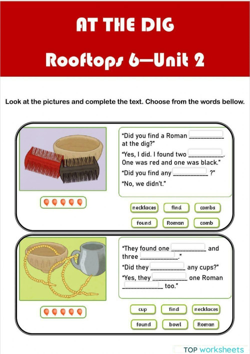 At the dig - Roofotops 6 - Unit 2. Interactive worksheet | TopWorksheets