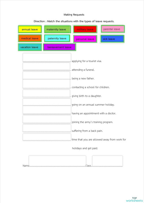Leave Worksheet. Interactive worksheet | TopWorksheets