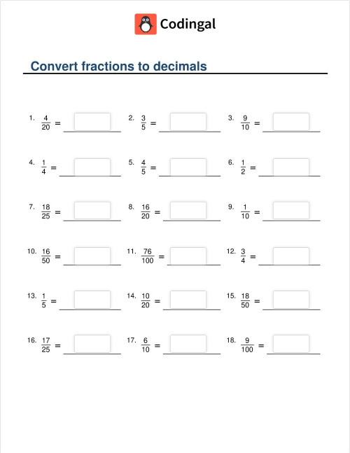 Convert Fraction to Decimal - G5 - W1. Interactive worksheet ...