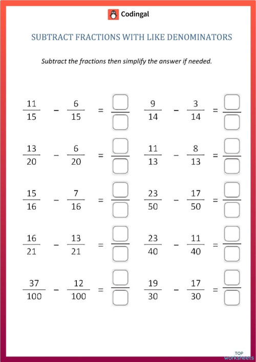 M_G04M08L27_WA01_Subtract simple fractions_01. Interactive worksheet ...