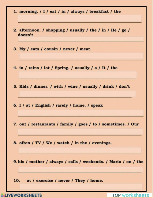 Adverbs of Frequency Sentence Scramble. Interactive worksheet ...