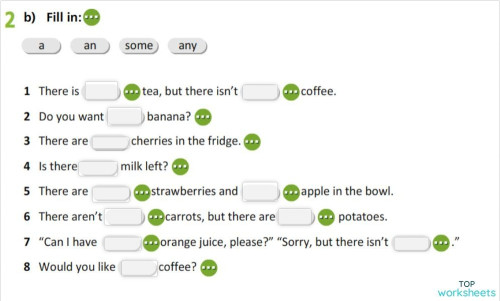 A/An/Some/Any/A lot of /Many/Much/Few/Little. Interactive worksheet ...
