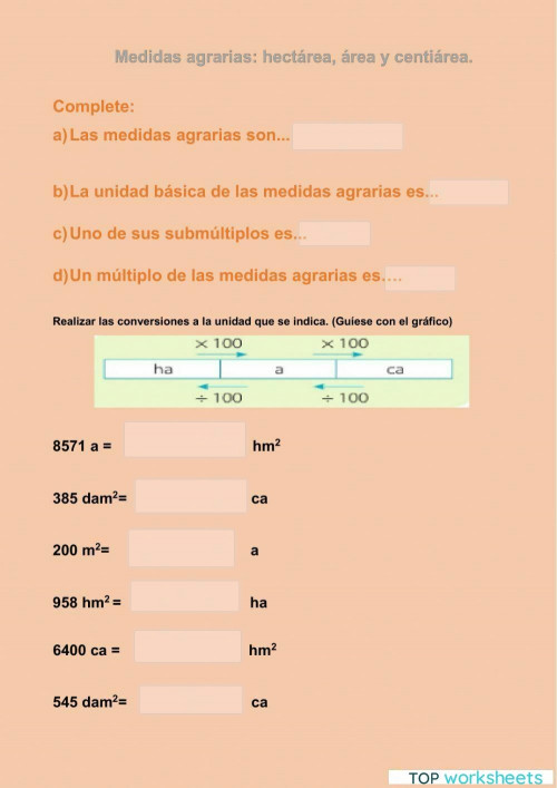 Medidas agrarias: hectáreas, área y centiárea.. Ficha interactiva ...