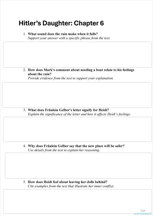Hitler's Daughter: Chapter 6 Text Dependent Questions. Interactive ...