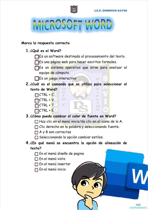 PRUEBA DE WORD PRIMARIA 5TO. Ficha interactiva | TopWorksheets