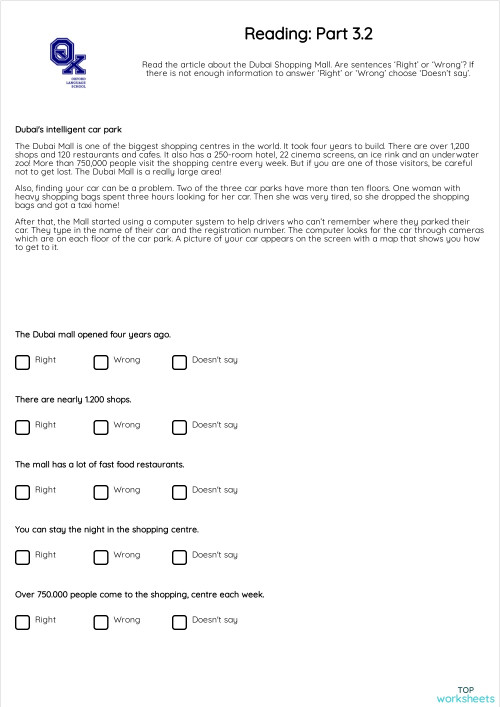 Reading: Part 3.2. Interactive worksheet | TopWorksheets