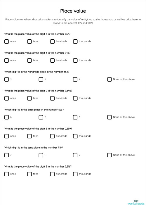 Place value. Interactive worksheet | TopWorksheets