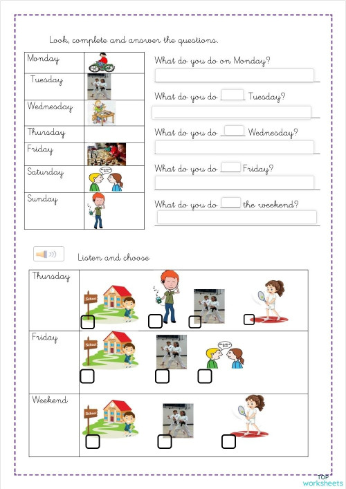 Look, answer and listen. Interactive worksheet | TopWorksheets