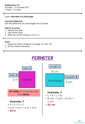 Perimeter of a Rectangle Y3. Interactive worksheet | TopWorksheets
