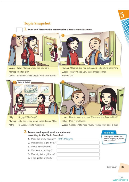 5 topic snapshot. Interactive worksheet | TopWorksheets