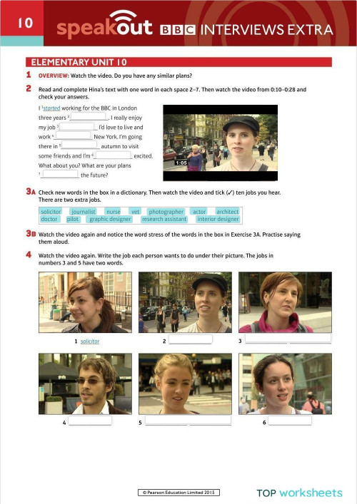 Speakout Elementary Interview Unit 10. Interactive worksheet ...