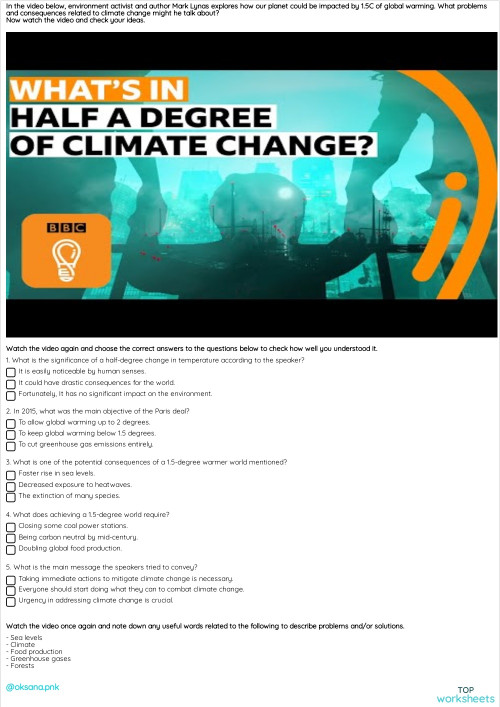Lesson 46: Climate change (pre-class). Interactive worksheet ...