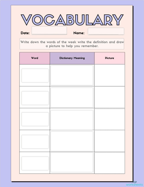 Weekly Vocabulary. Interactive worksheet | TopWorksheets