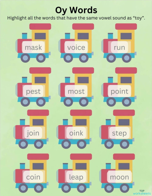 "Oy" Words. Interactive worksheet | TopWorksheets