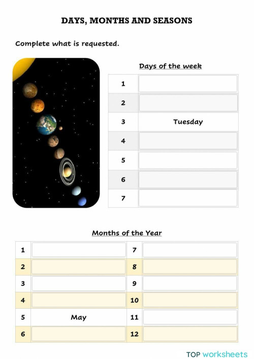 Days, Months and Seasons. Interactive worksheet | TopWorksheets
