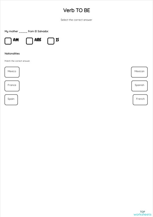 Verb TO BE. Interactive worksheet | TopWorksheets