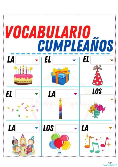 Mi fiesta de cumpleaños. Ficha interactiva | TopWorksheets