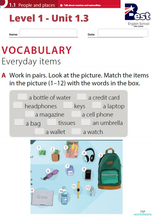 Level 1 - U1.3 - vocab. Interactive worksheet | TopWorksheets