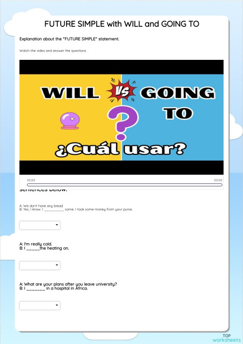 FUTURE SIMPLE with WILL and GOING TO. Interactive worksheet | TopWorksheets
