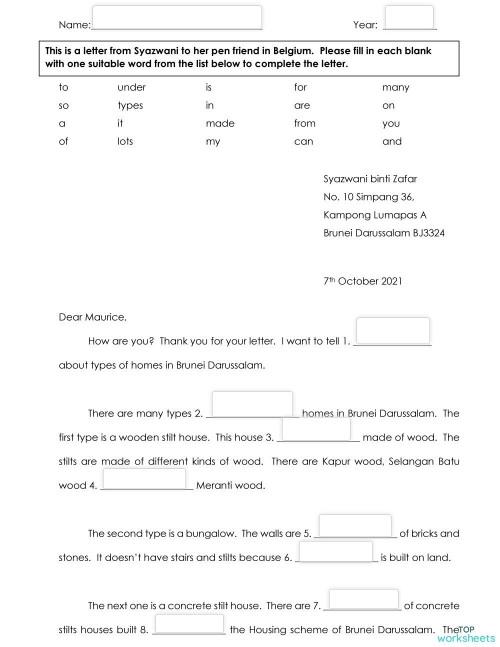 Cloze passage (Types of Homes). Interactive worksheet | TopWorksheets