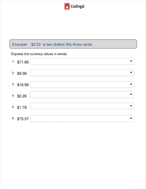 M_G02M16L68_WC02_Currency in words and numbers. Interactive worksheet ...