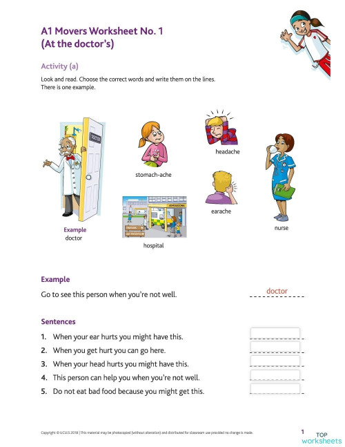 Movers Vocabulary - At the doctor's. Interactive worksheet | TopWorksheets