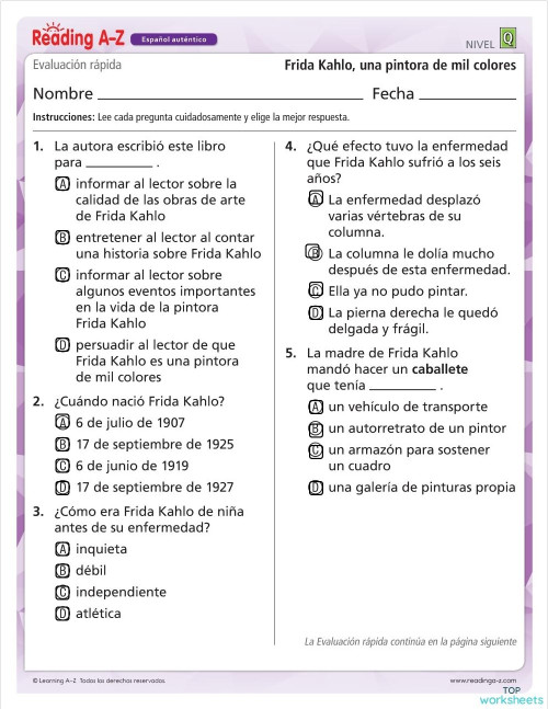 Frida Kahlo. Ficha interactiva | TopWorksheets