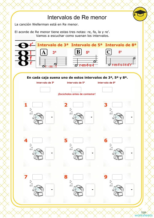 Intervalos de re menor. Ficha interactiva | TopWorksheets