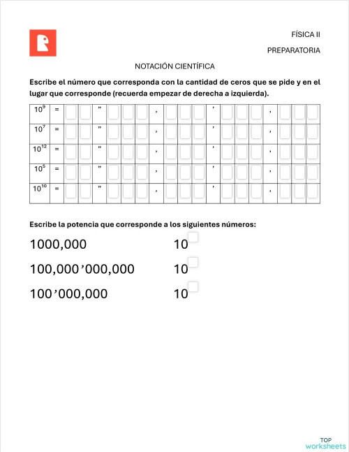 Notación científica a decimal. Ficha interactiva | TopWorksheets