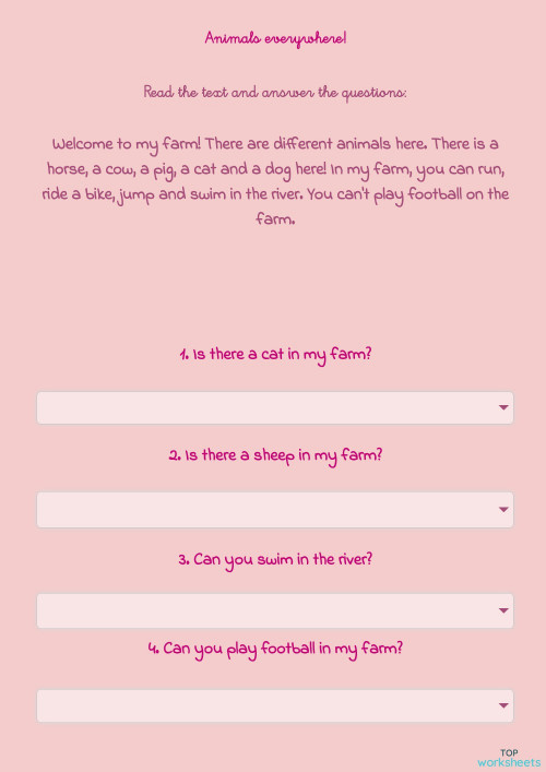 Animals: reading activity. Interactive worksheet | TopWorksheets