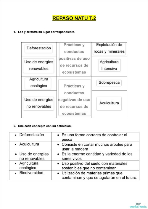 Ficha repaso natu T.2. Ficha interactiva | TopWorksheets