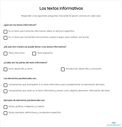 Los textos informativos. Ficha interactiva | TopWorksheets