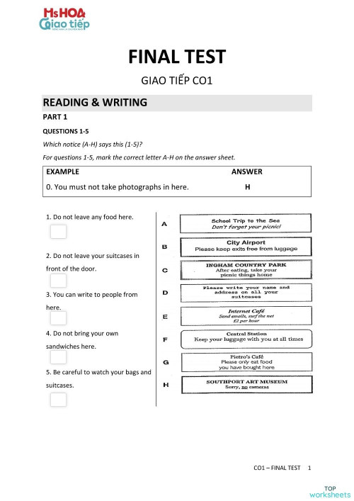 CO1 - END TERM - READING. Interactive worksheet | TopWorksheets