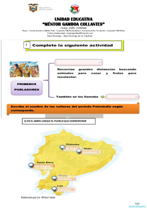 PRIMEROS POBLADORES DEL ECUADOR. Ficha interactiva | TopWorksheets