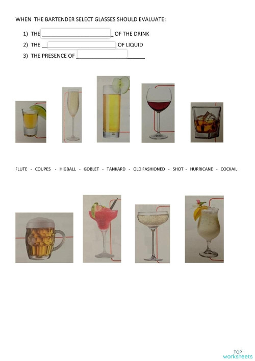 tipe of glasses. Interactive worksheet | TopWorksheets