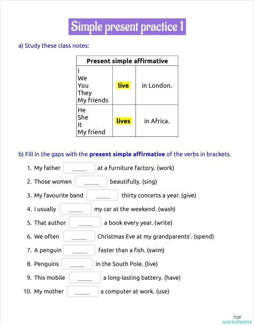 To Be Present Simple Interactive Worksheet Present Simple, Past