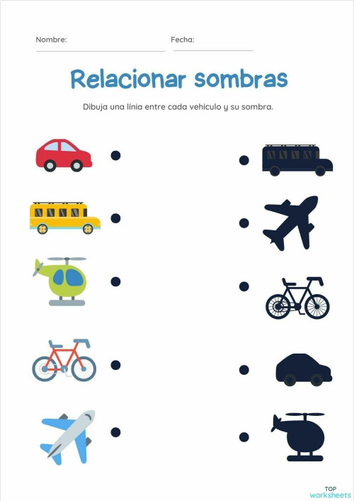Relacionar sombras vehiculos. Ficha interactiva | TopWorksheets
