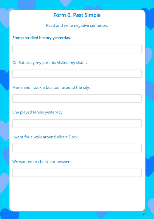 Form 6. Past Simple. Interactive worksheet | TopWorksheets